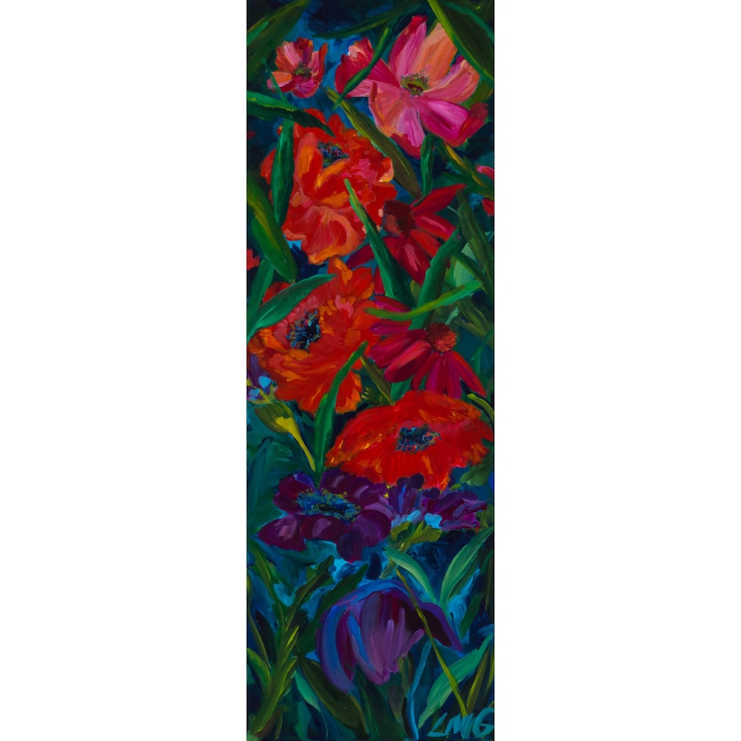 Tropical Abstract Floral Painting Long Narrow Artwork 12x36 - Etsy