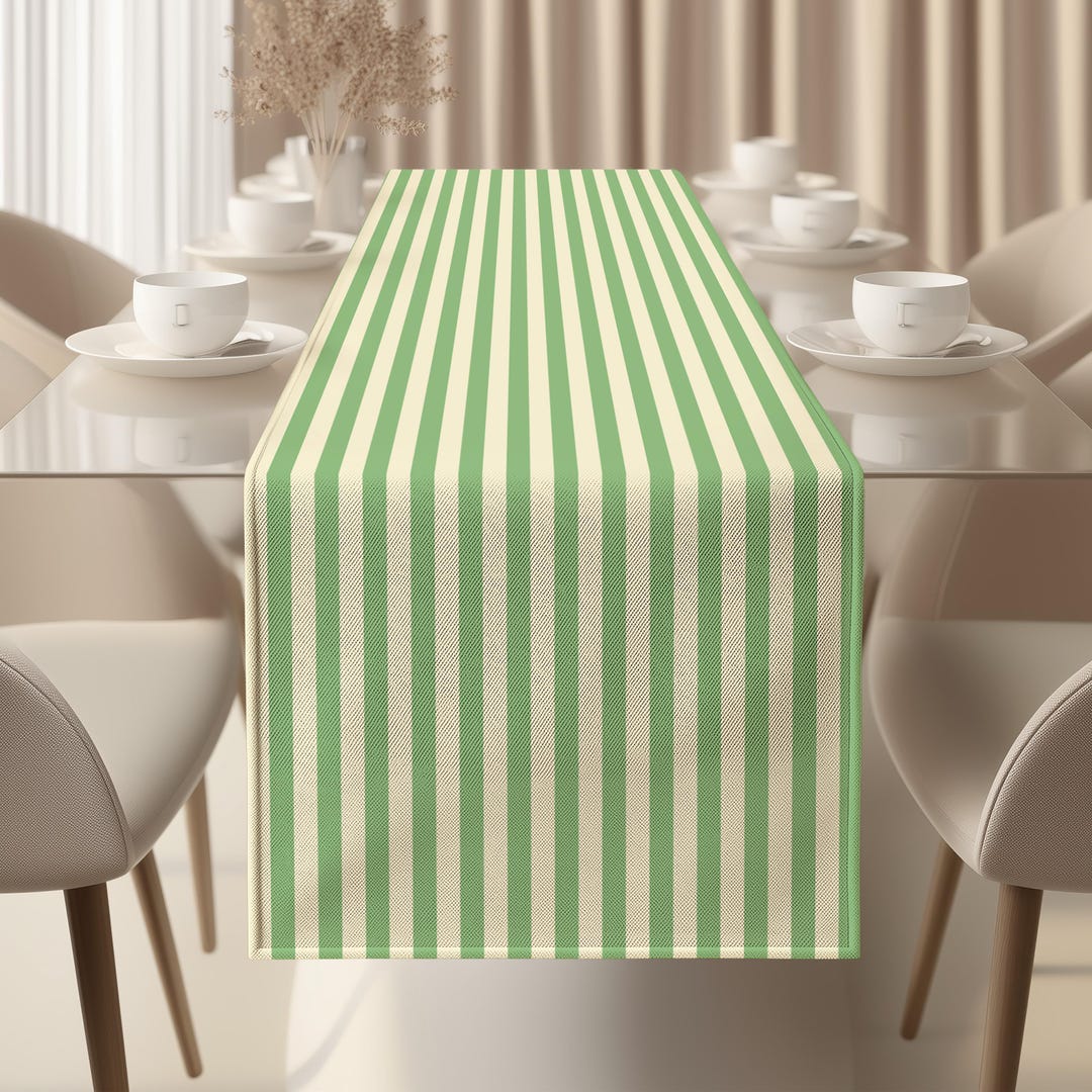 Green Striped Table Runner Floral Table Runner Spring Table Decor ...