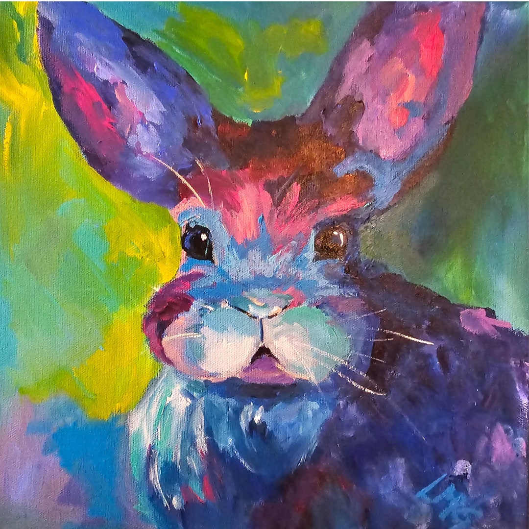Original 12x12 Bunny Rabbit Painting Abstract Rabbit Wall Art square ...
