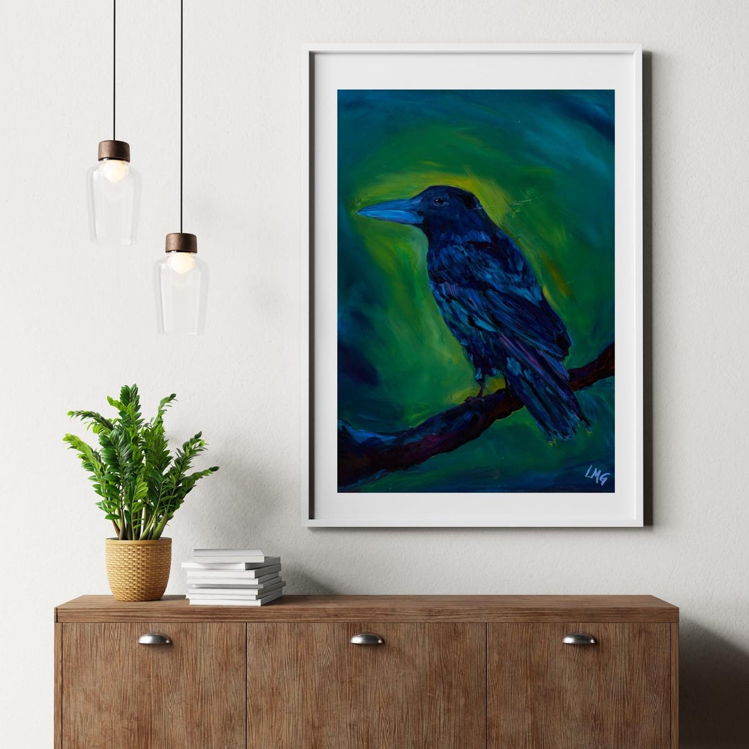 The Crow Print raven Painting Gothic Home Decor Moody Wall Art Raven ...