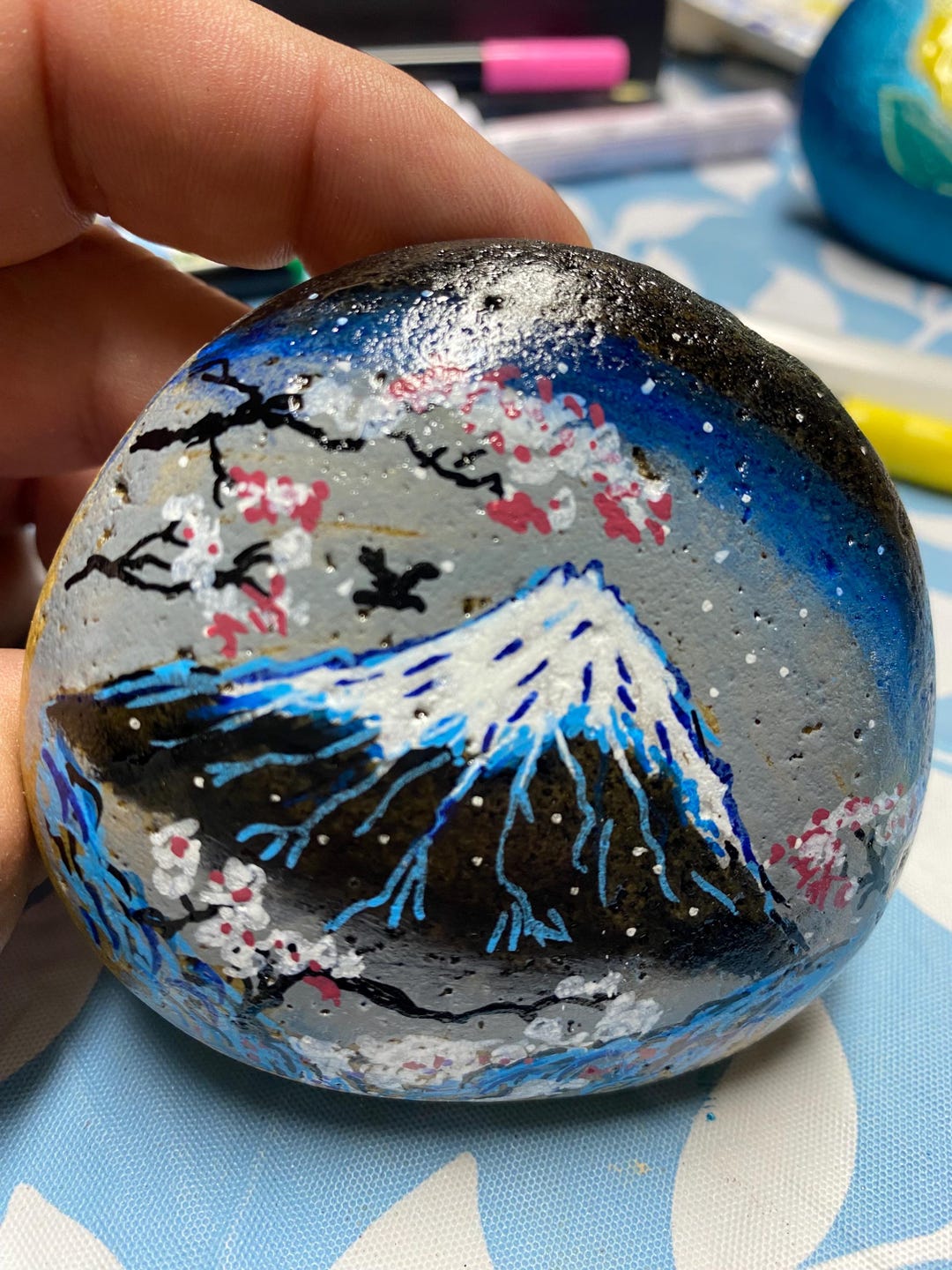 Japanese Inspired Rock Painting - Etsy