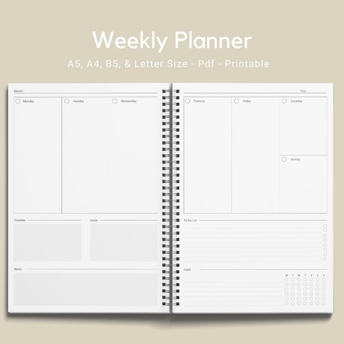 Weekly Planner Printable Weekly Planner Template A5 A4 B5 - Etsy