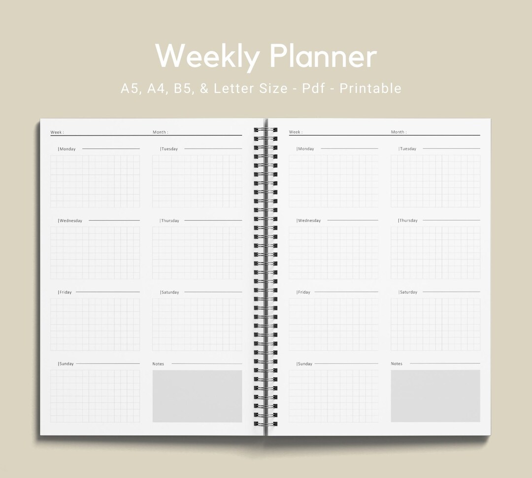Weekly Planner Printable Weekly Planner Template A5 A4 B5 - Etsy