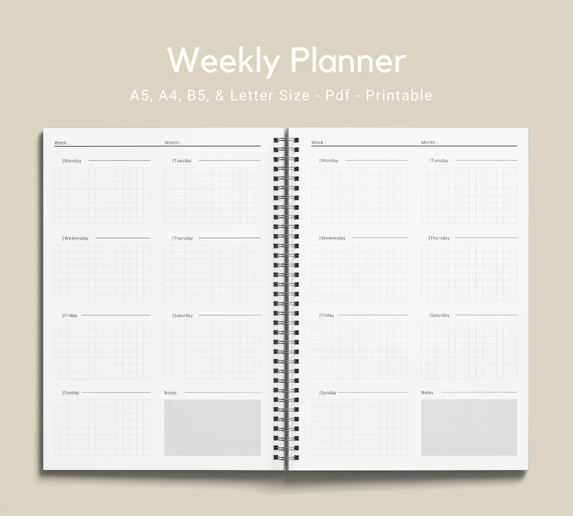 Weekly Planner Printable Weekly Planner Template A5 A4 B5 - Etsy