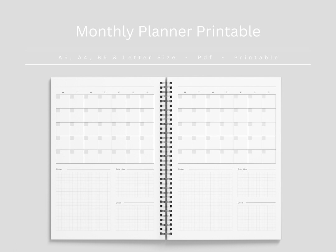 Monthly Planner Printable Monthly Planner Template A5 A4 - Etsy