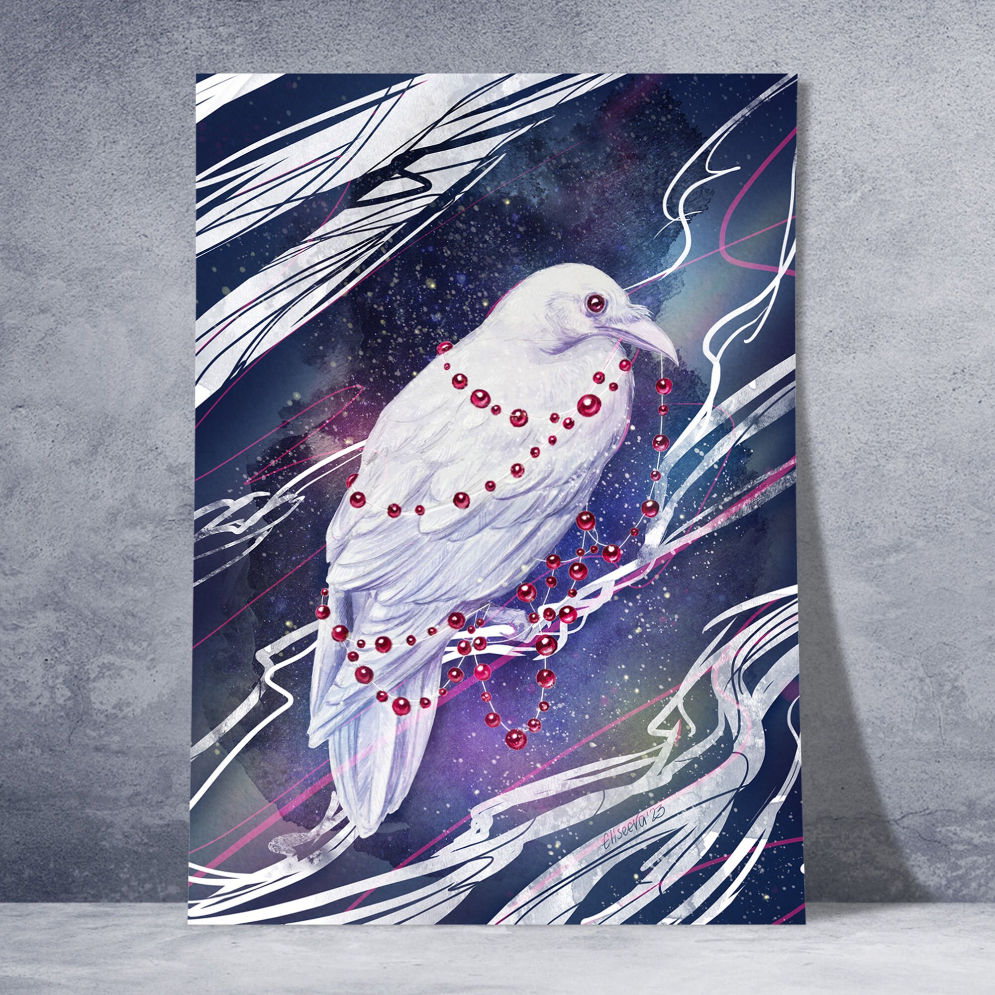 White Raven Poster| Cosmic Digital Painting| Gothic Wingspan Art - Etsy