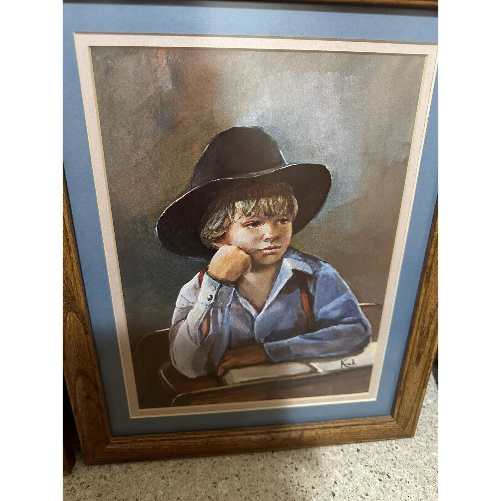 Sandra Kuck Vintage Framed Print Amish School Boy and Girl Lot of Two ...