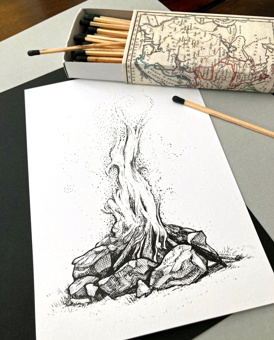 Campfire / 5"x7" Art Print of Original Ink Drawing - Etsy