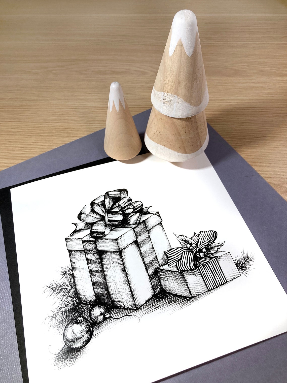 Holiday Gifts | 8"x8" Print of Original Ink Drawing | Christmas Decor ...