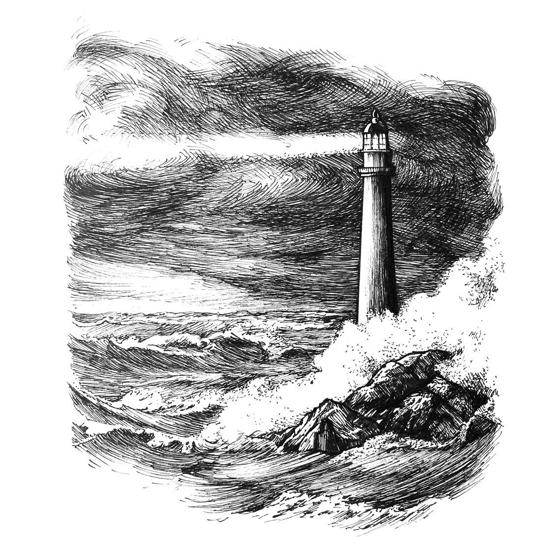 Lighthouse in a Storm / 8"x8" Art Print of Original Ink Drawing ...