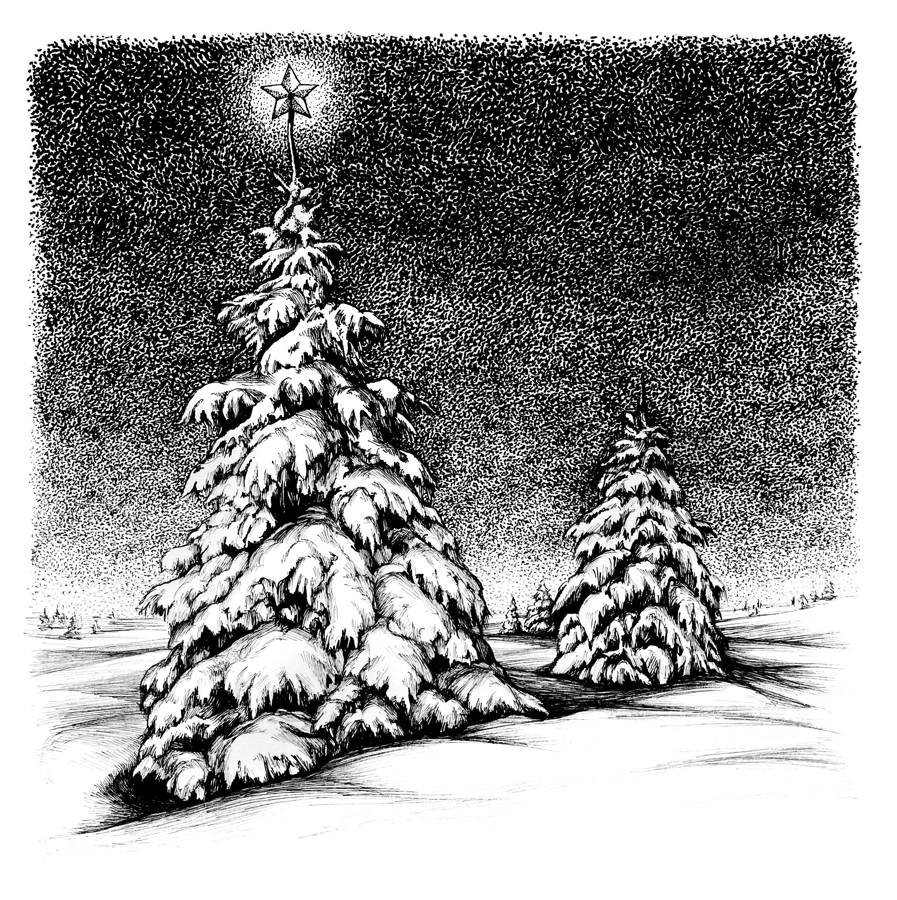 Christmas Star Tree | 8"x8" Art Print of My Original Ink Drawing ...