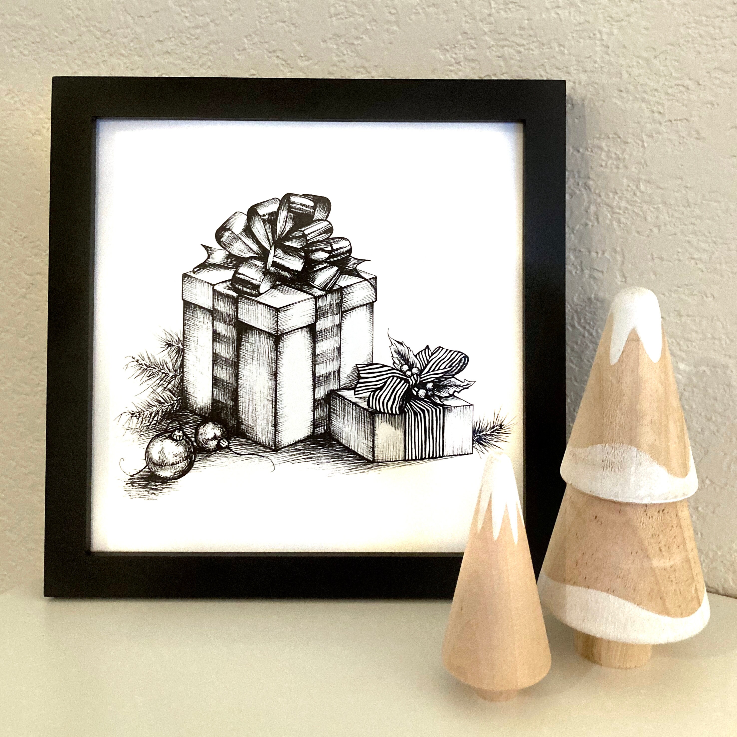Holiday Gifts | 8"x8" Print of Original Ink Drawing | Christmas Decor ...