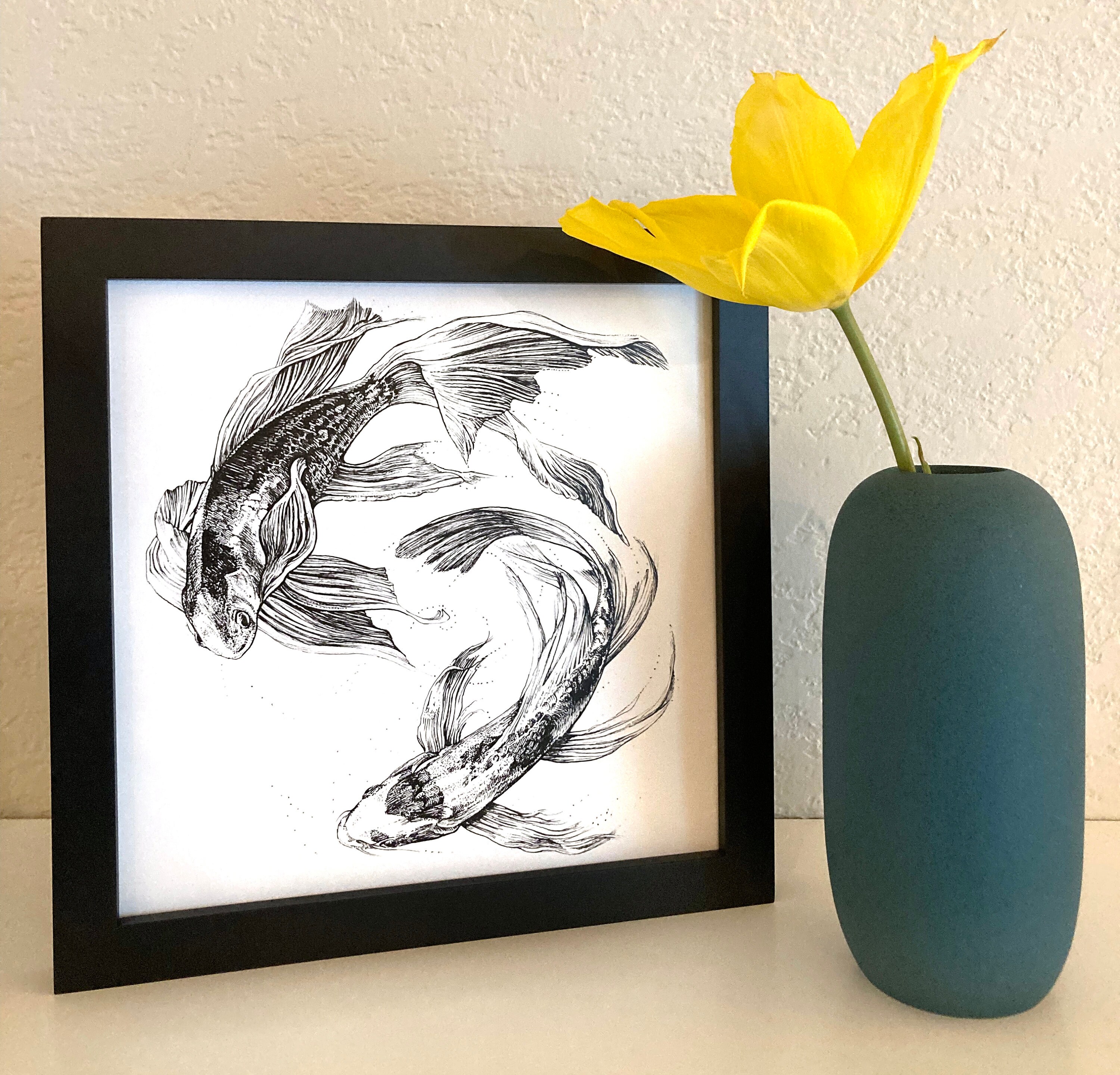 Koi Fish / 8"x8" Art Print of Original Ink Drawing / Animal Art - Etsy