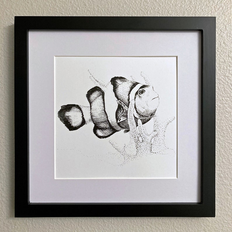 Clownfish / 8"x8" Art Print of Original Ink Drawing / Animal Art - Etsy