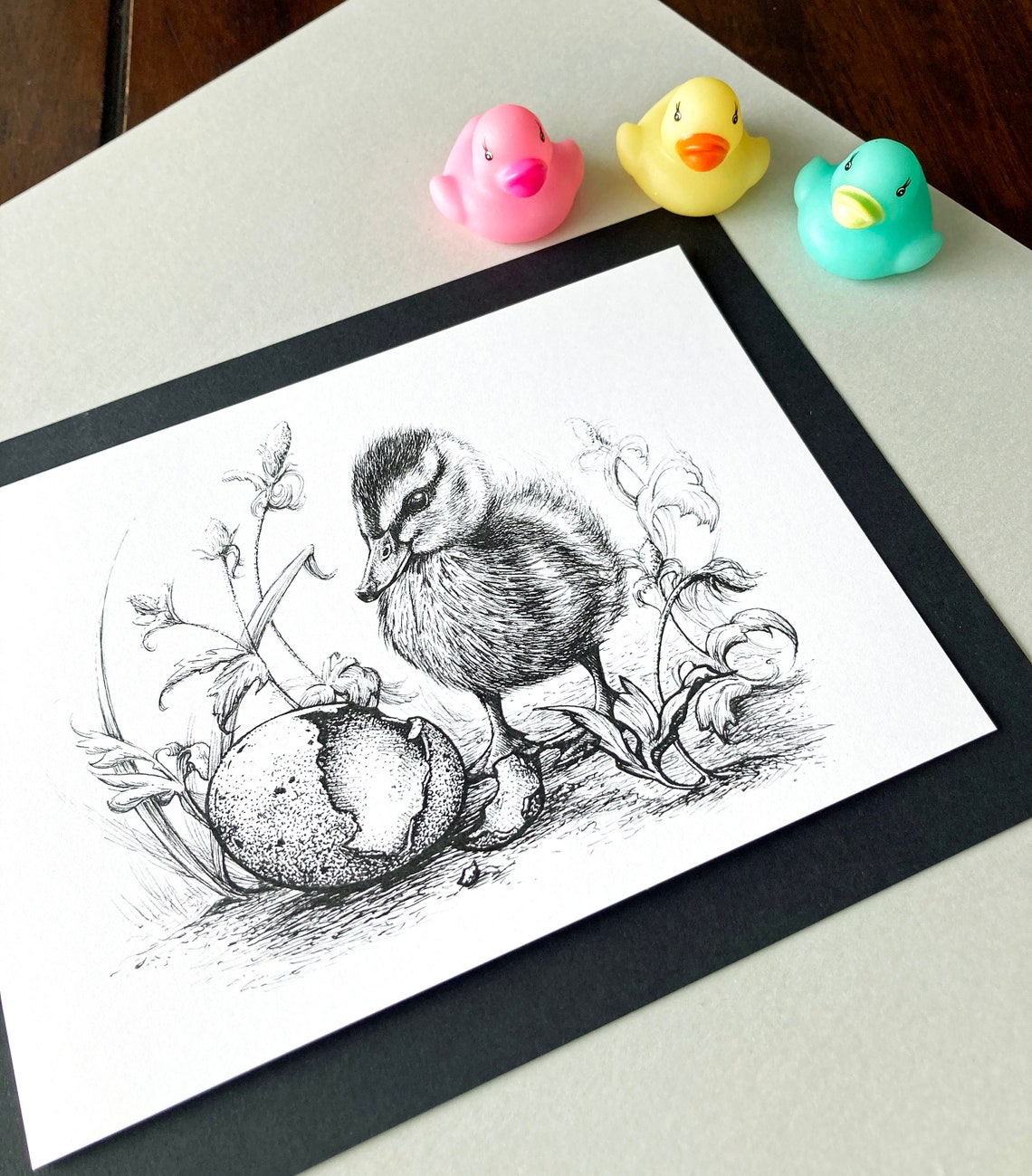 Baby Duck and Egg / 5"x7" Art Print of Original Ink Drawing / Animal ...