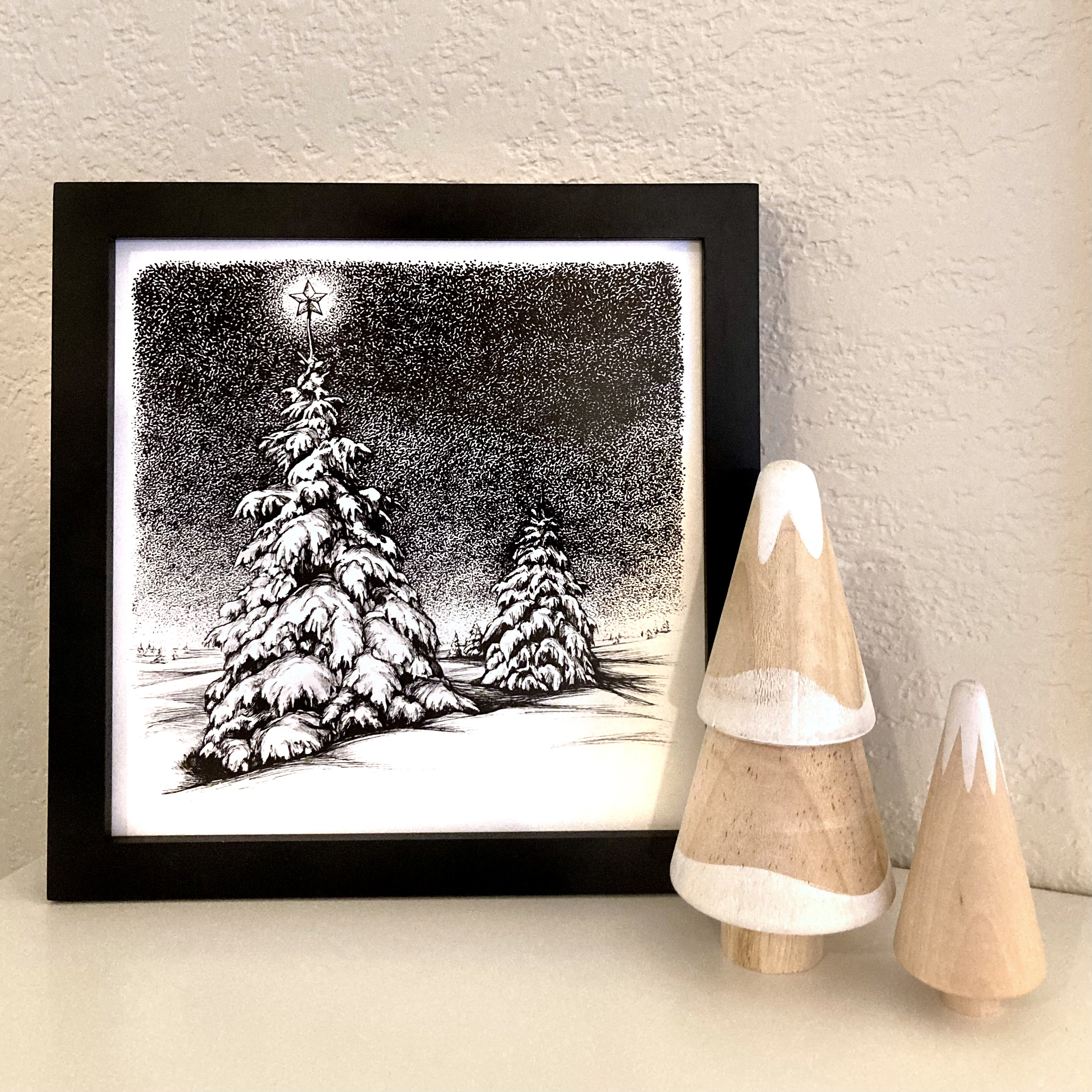 Christmas Star Tree | 8"x8" Art Print of My Original Ink Drawing ...