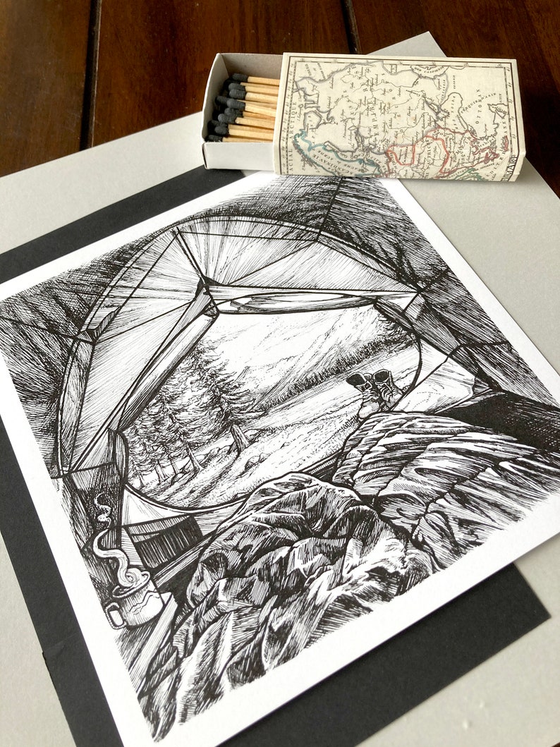 Camping Scene / 8"x8" Art Print of Original Ink Drawing - Etsy
