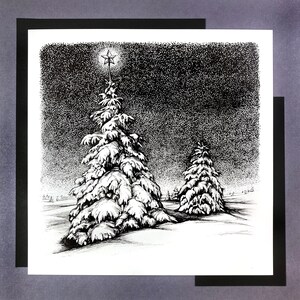 Christmas Star Tree | 8"x8" Art Print of My Original Ink Drawing ...