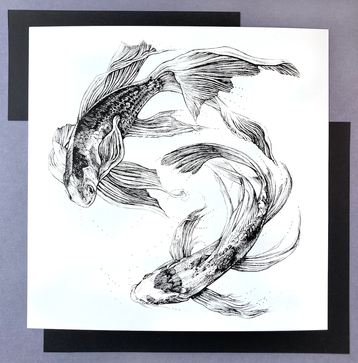 Koi Fish / 8"x8" Art Print of Original Ink Drawing / Animal Art - Etsy