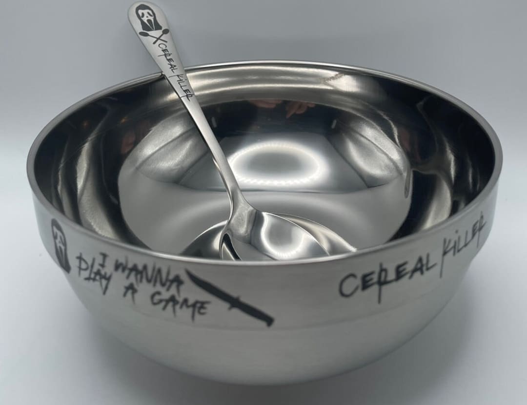 Scream 'cereal Killer' Stainless Steel Bowl and Spoon - Spooky Gift - Etsy