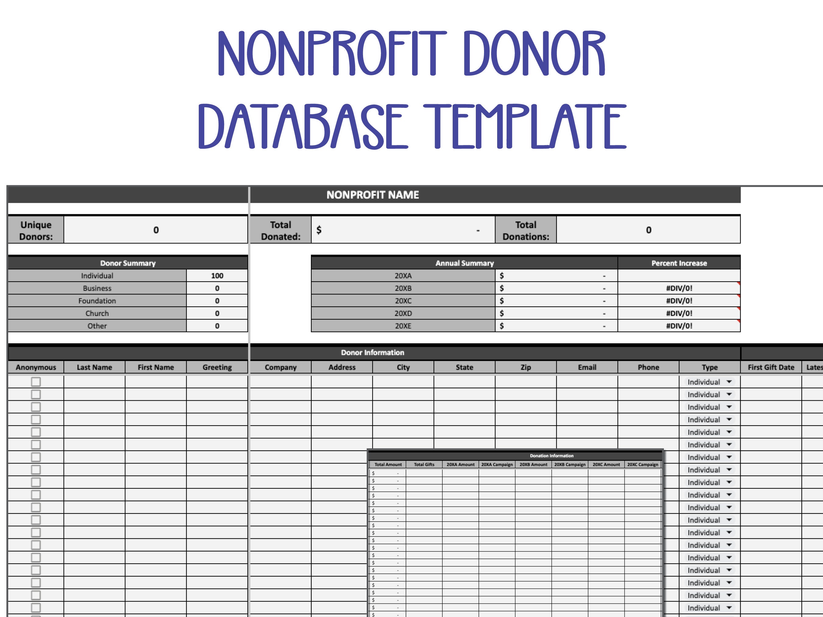 Nonprofit Donor Database | Google Sheets Template Download for Donor ...