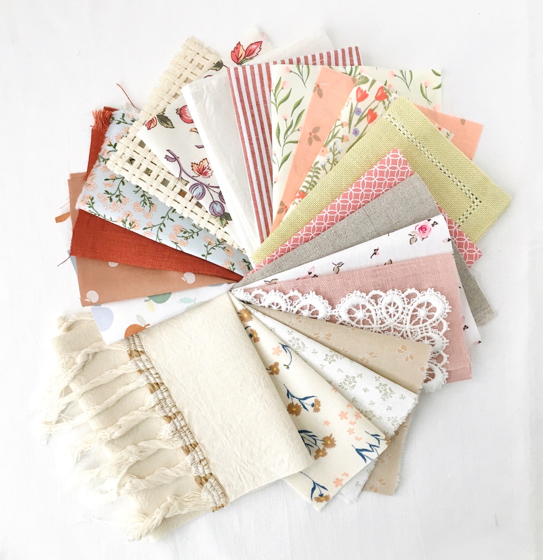 Pastel Fabric Scraps Bundle, Assorted Pink Beige Scrap Fabrics ...