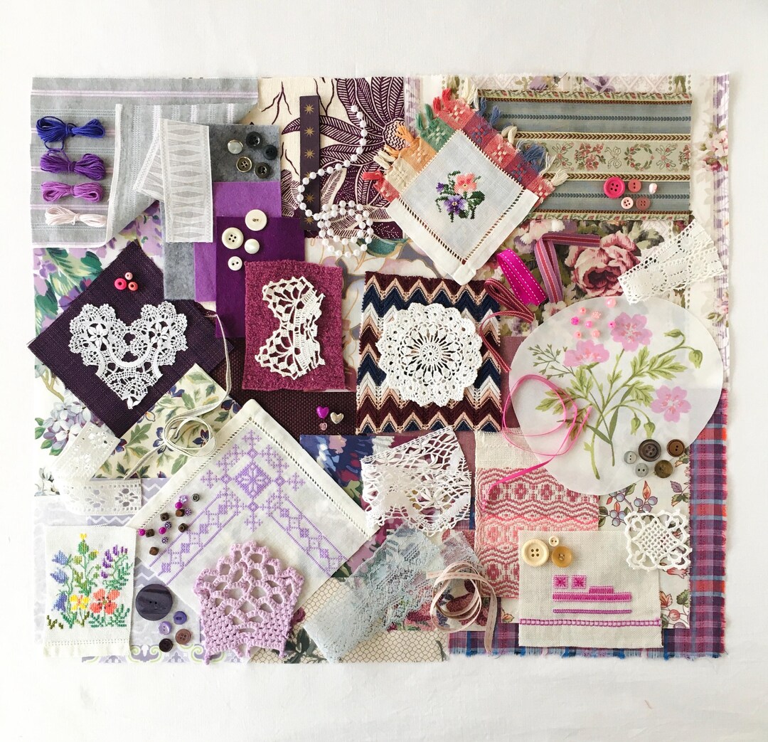 Slow Stitching Kit With Purple Fabrics, Slow Stitch Scraps Bundle ...