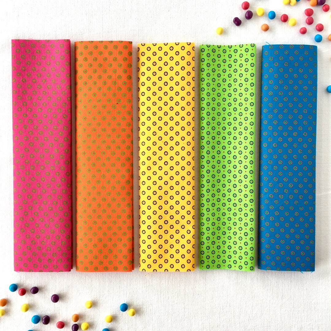 Rainbow Polka Dot Fabric, Cotton Fabric Scraps Bundle, Destash Quilting ...