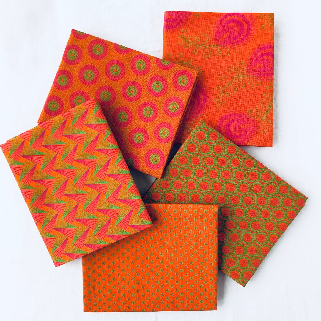 Bright Orange Shweshwe Fabric 5 Piece Fat Quarter Bundle, Tangerine ...