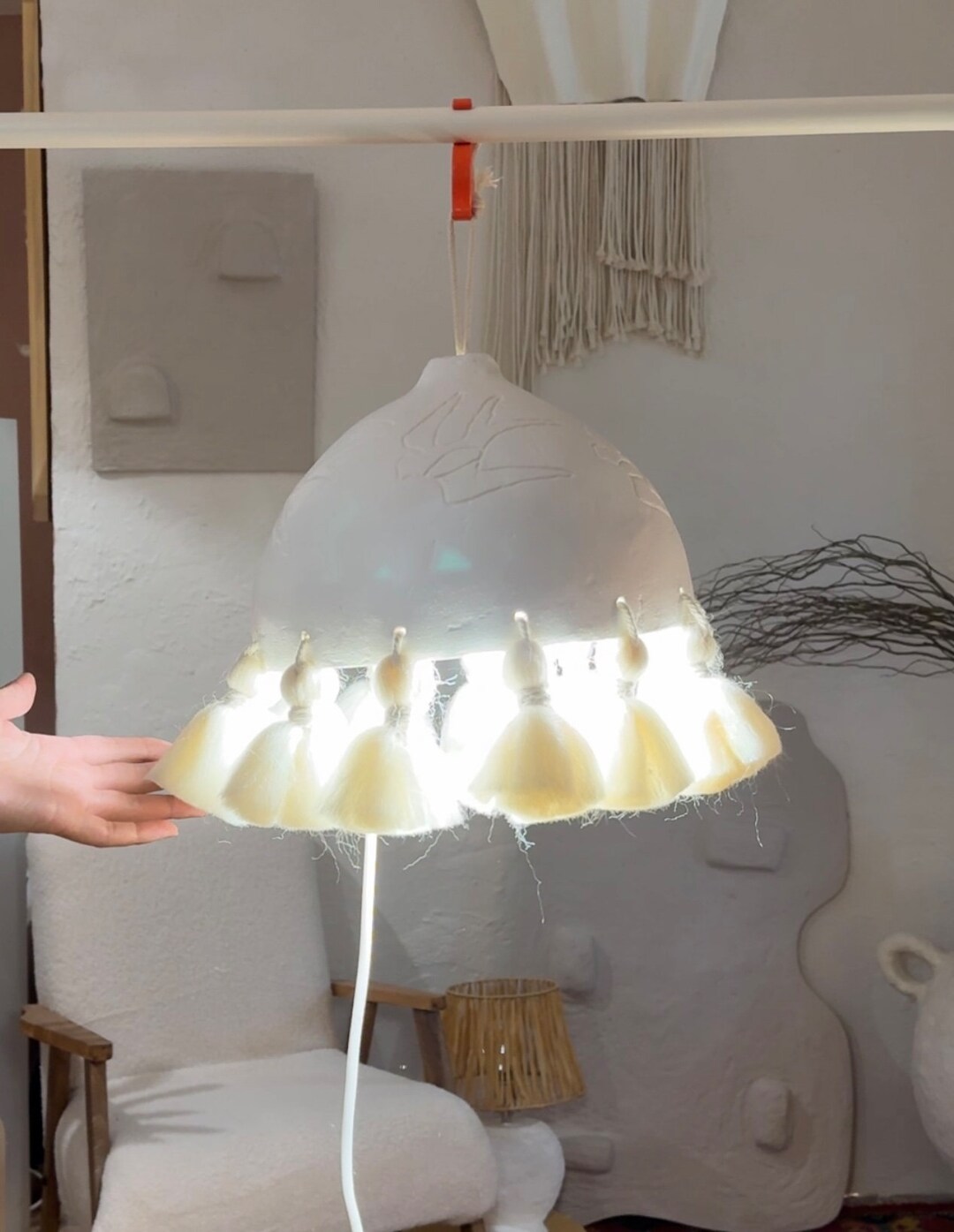 Unique Papier Mache Boho Lamp Shade With Gypsum Imitations Lightweight ...