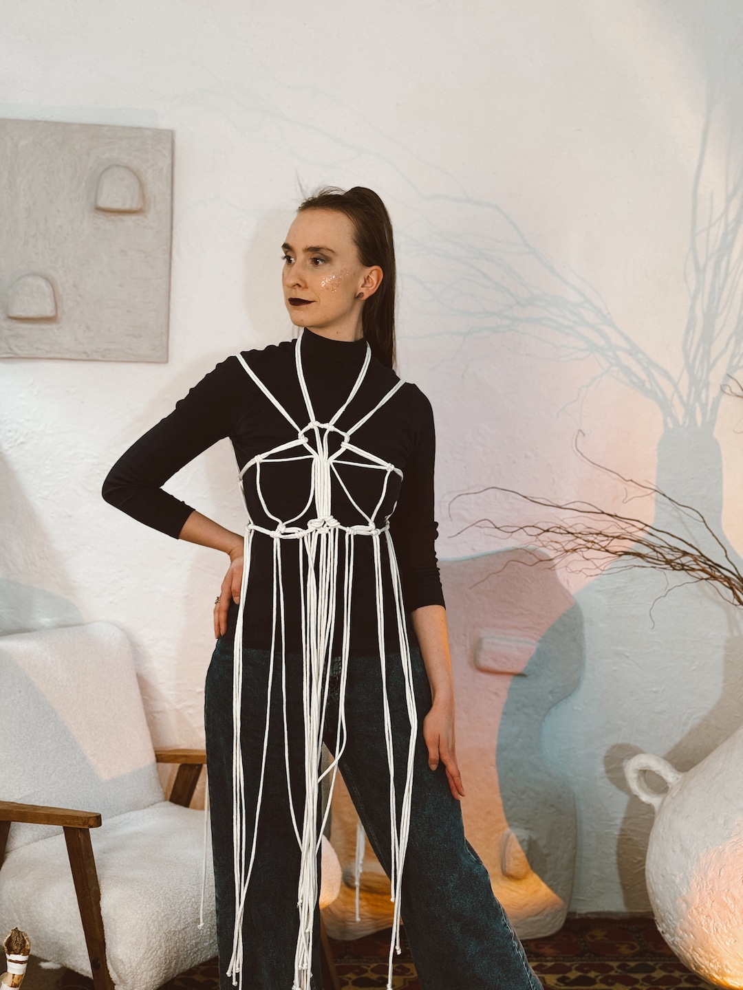 Macrame Harness Bondage Dress Shibari Style Overdress Boho Summer Fairy ...