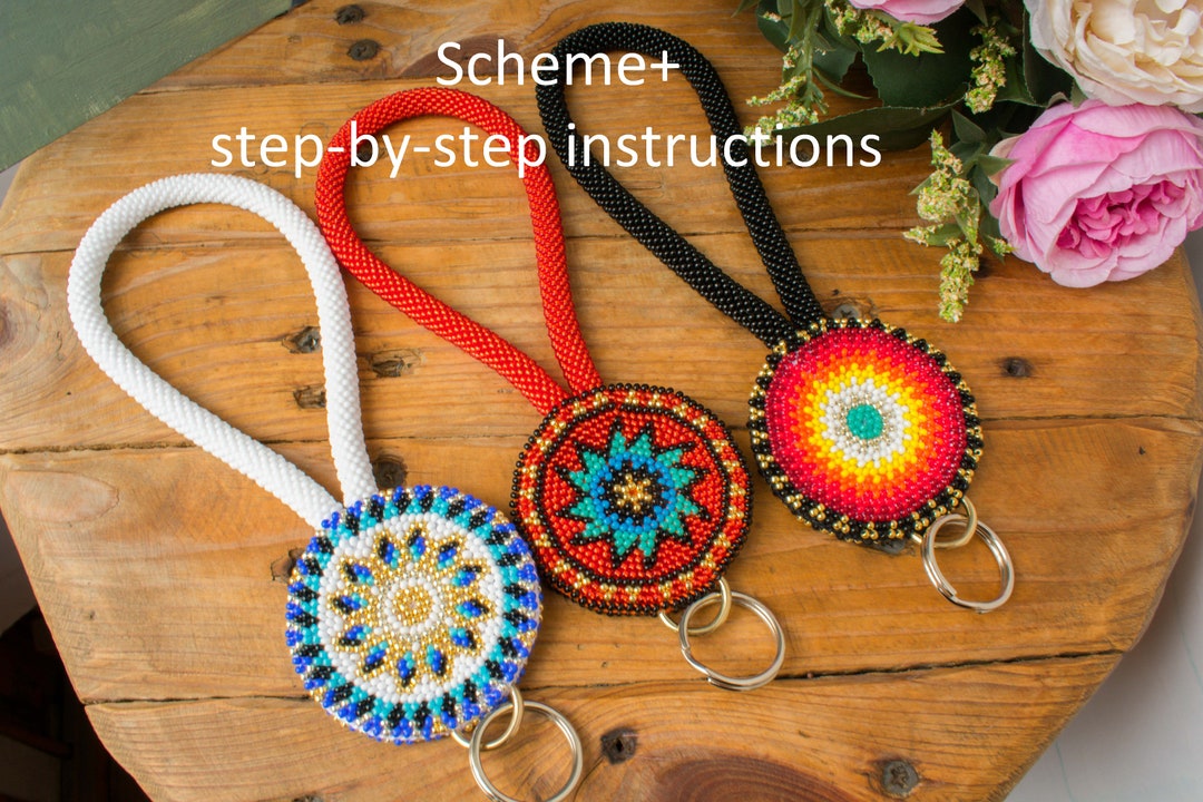 Bead Crochet Patterns, Beaded Wristlet Keychain With Medallion Tutorial ...