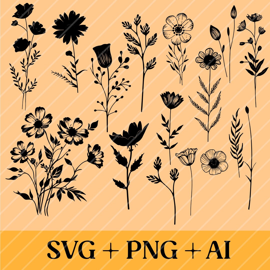 Hand Drawn Flower Designs SVG Bundle, Flower, Flower Svg Bundle, Flower ...