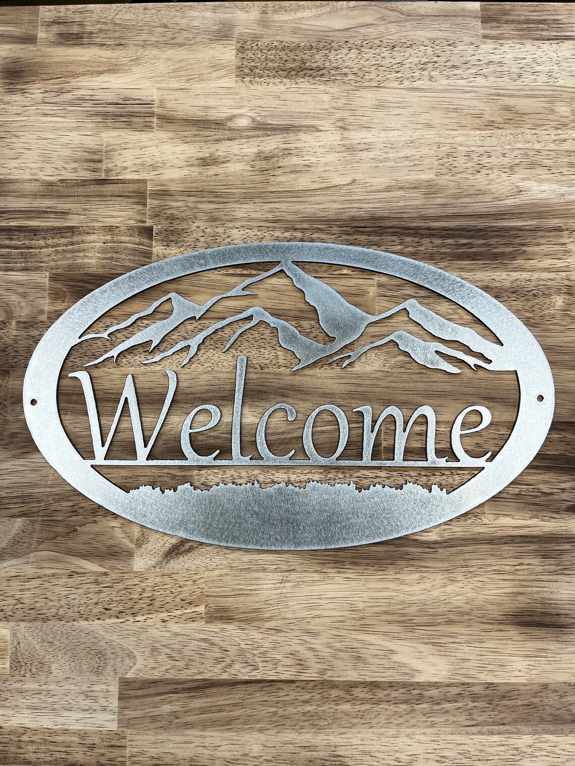 Oval Mountain Welcome Metal Sign, Metal Word Wall Art, Outdoor Welcome ...