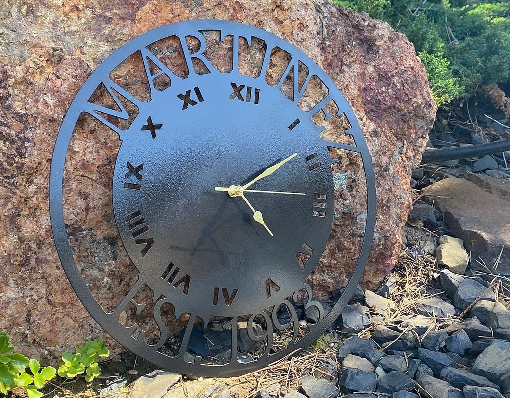Personalized Clock Wall Art, Metal Wall Clock, Family Name Clock Metal ...