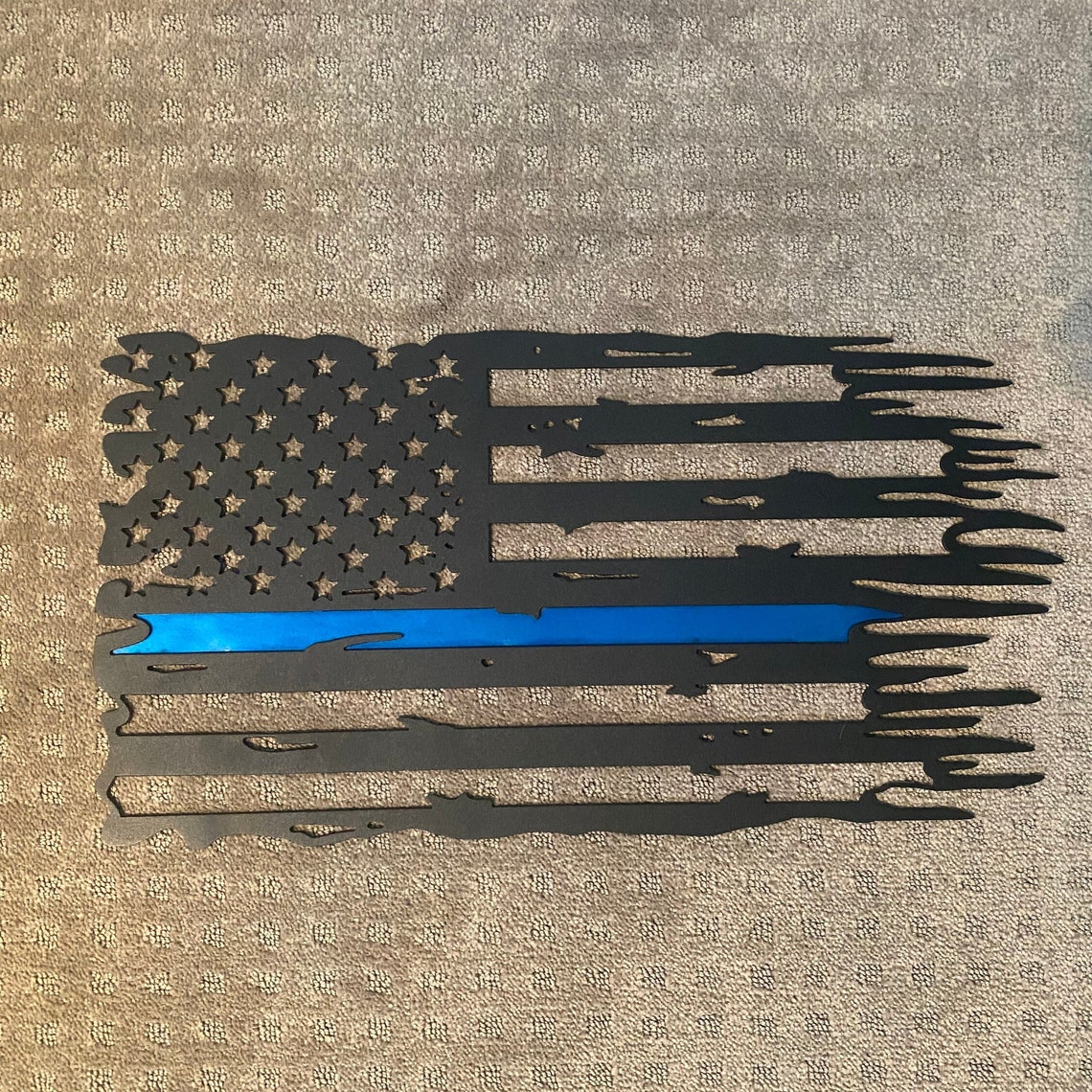 Blue Line Flag, Metal Flag, Thin Blue Line, Rustic American Flag ...