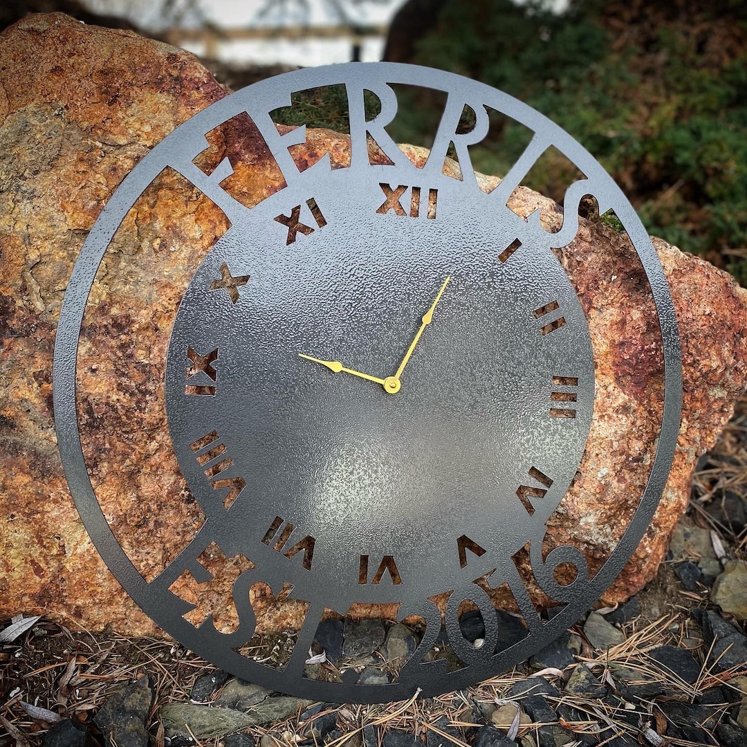 Personalized Clock Wall Art, Metal Wall Clock, Family Name Clock Metal ...