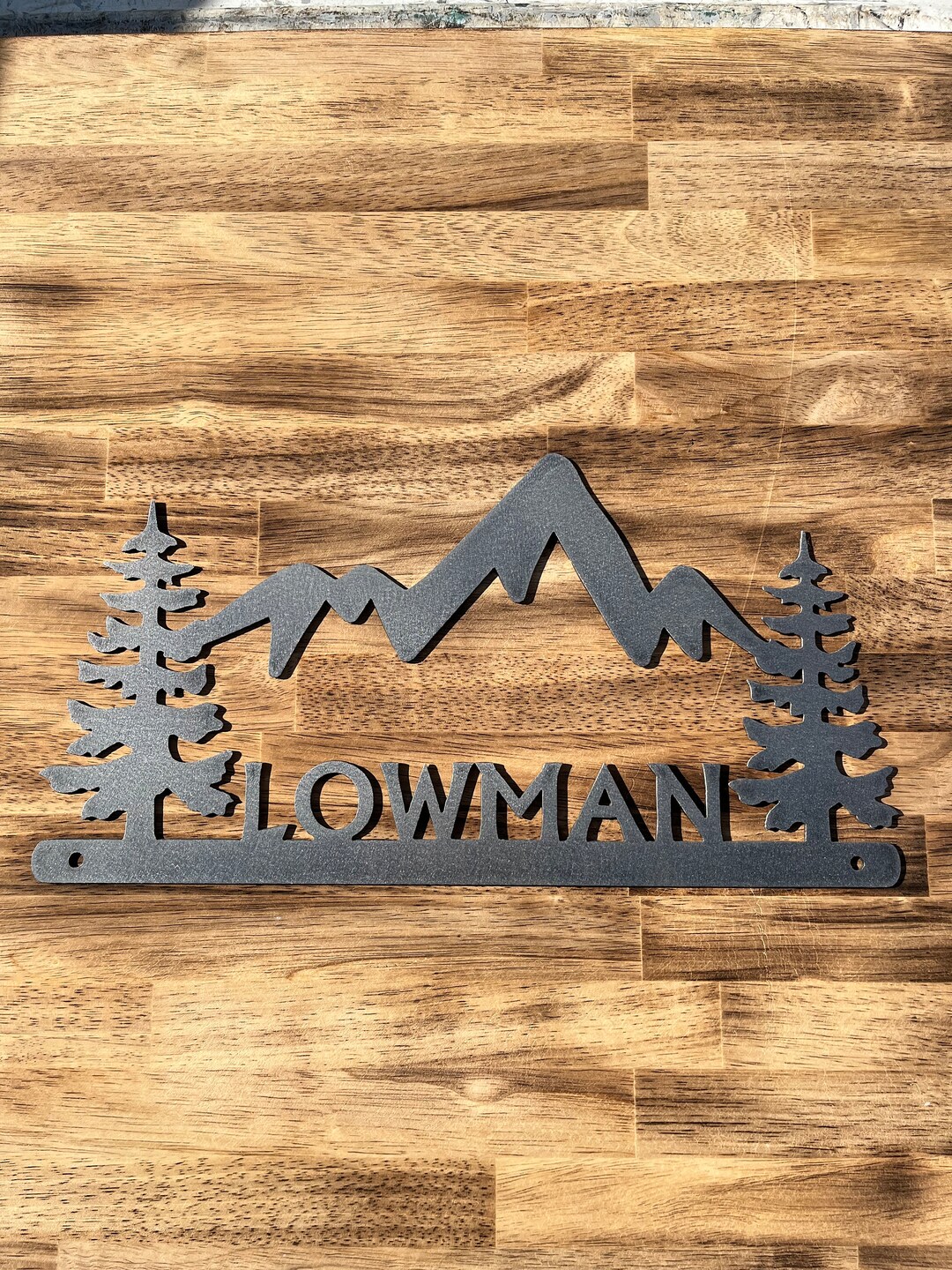 Custom Metal Name Sign, Metal Mountain Tree Wall Art, Outdoor Metal ...