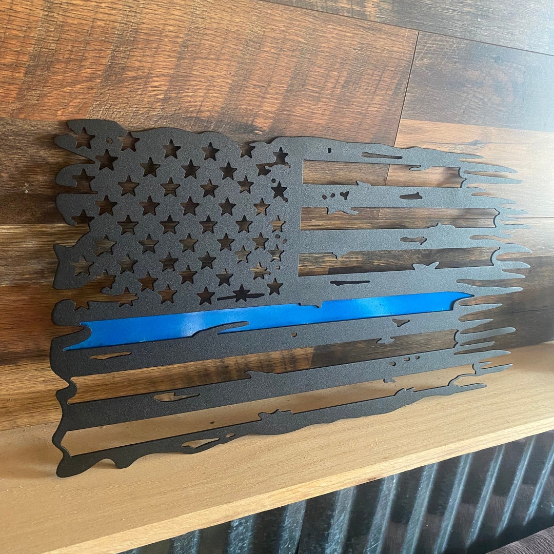Blue Line Flag, Metal Flag, Thin Blue Line, Rustic American Flag ...