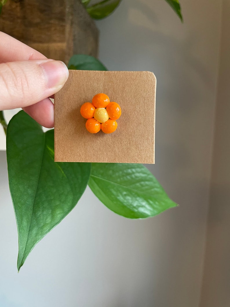 Orange Flower Pin // Handmade Clay Pin Cute Clay Pin Polymer - Etsy