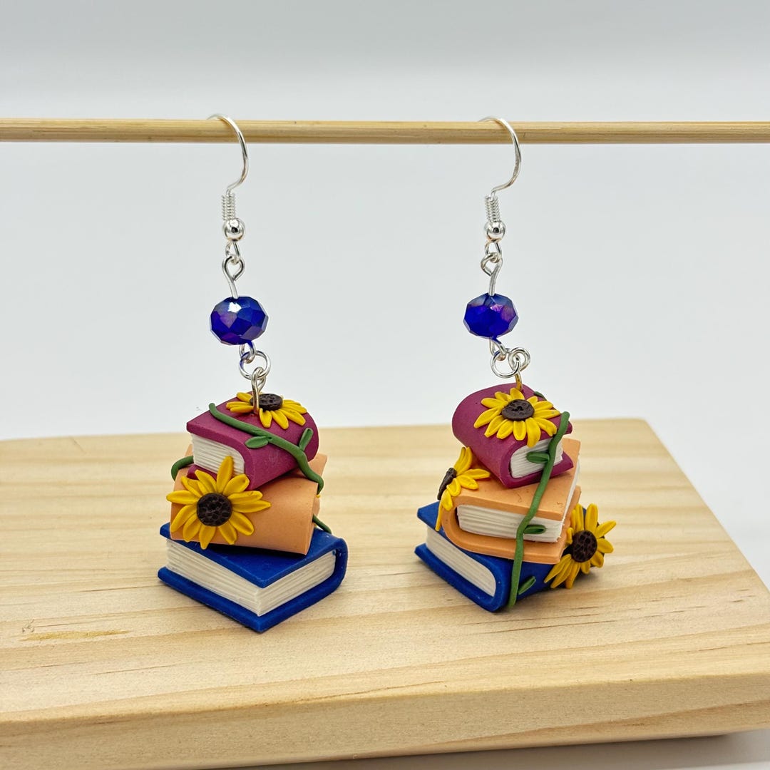 Bookstack Dangle Earrings |miniature Book Jewellery | Library Theme ...
