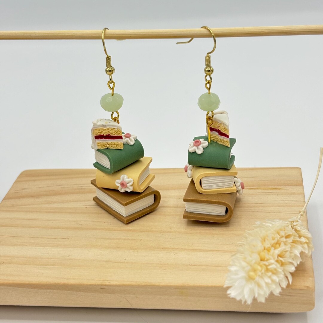 Bookstack Dangles| Mini Book Jewellery| Library Bookworm Clay Earrings ...