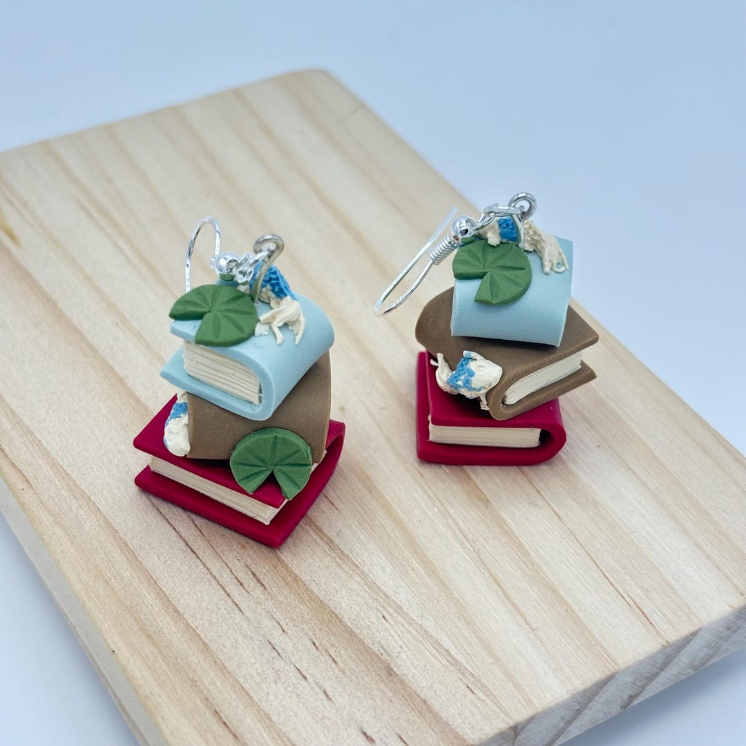 Bookstack Dangle Earrings | Miniature Book Jewellery | Bookworm Clay ...