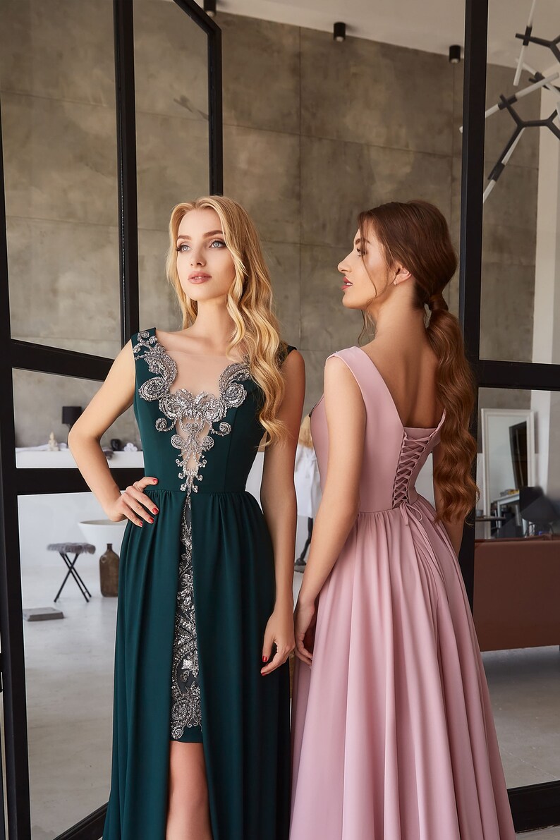 V-neck Long Prom Dress Open Back Dress Minimal Style Dress - Etsy