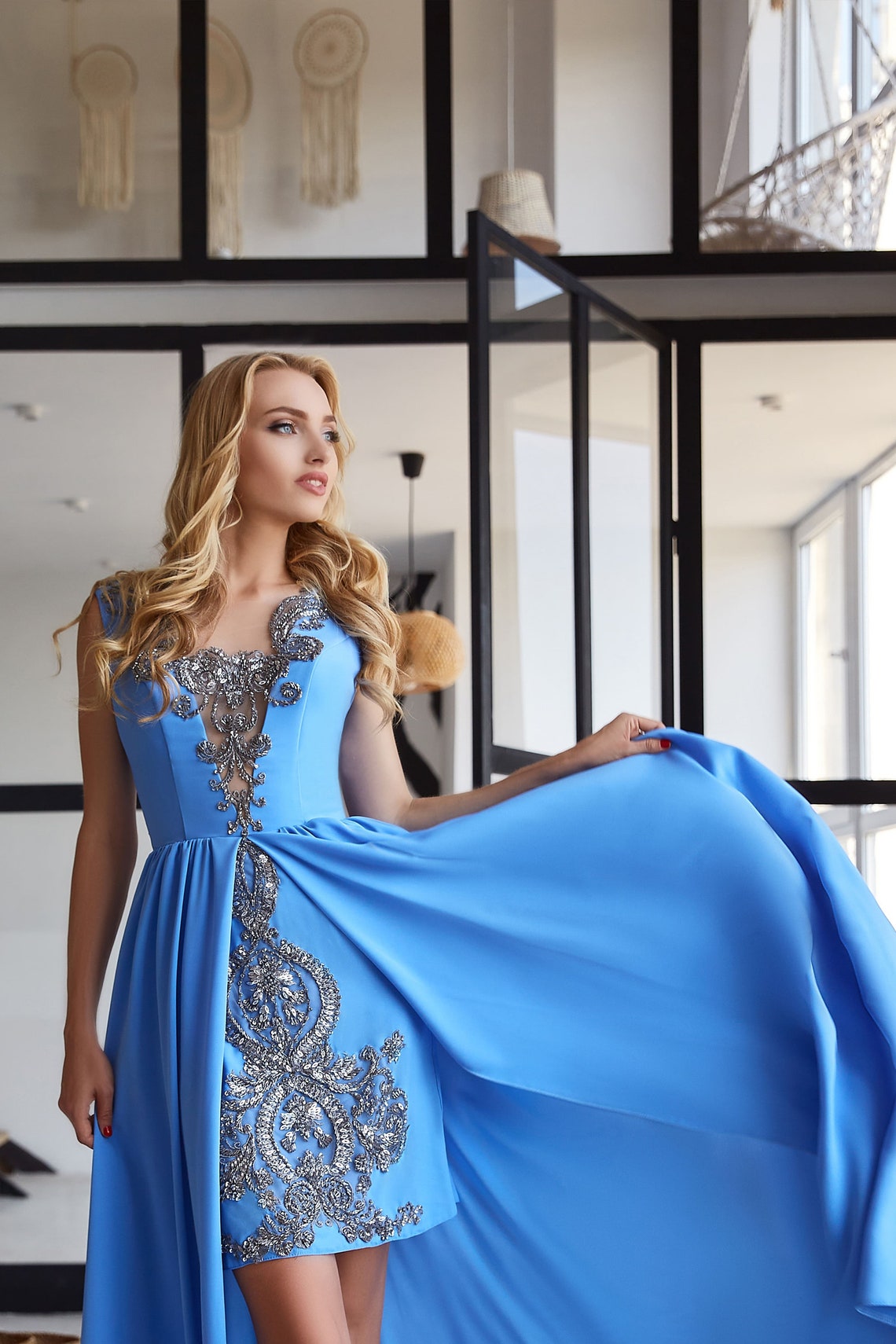 V-neck Long Prom Dress Open Back Dress Minimal Style Dress - Etsy