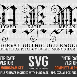 Medieval Gothic Old English Complete 26 Letter Alphabet Split | Etsy