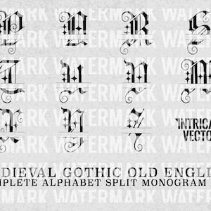 Medieval Gothic Old English Complete 26 Letter Alphabet Split | Etsy