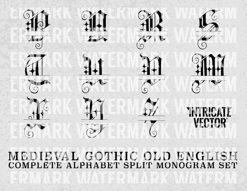 Medieval Gothic Old English Complete 26 Letter Alphabet Split - Etsy