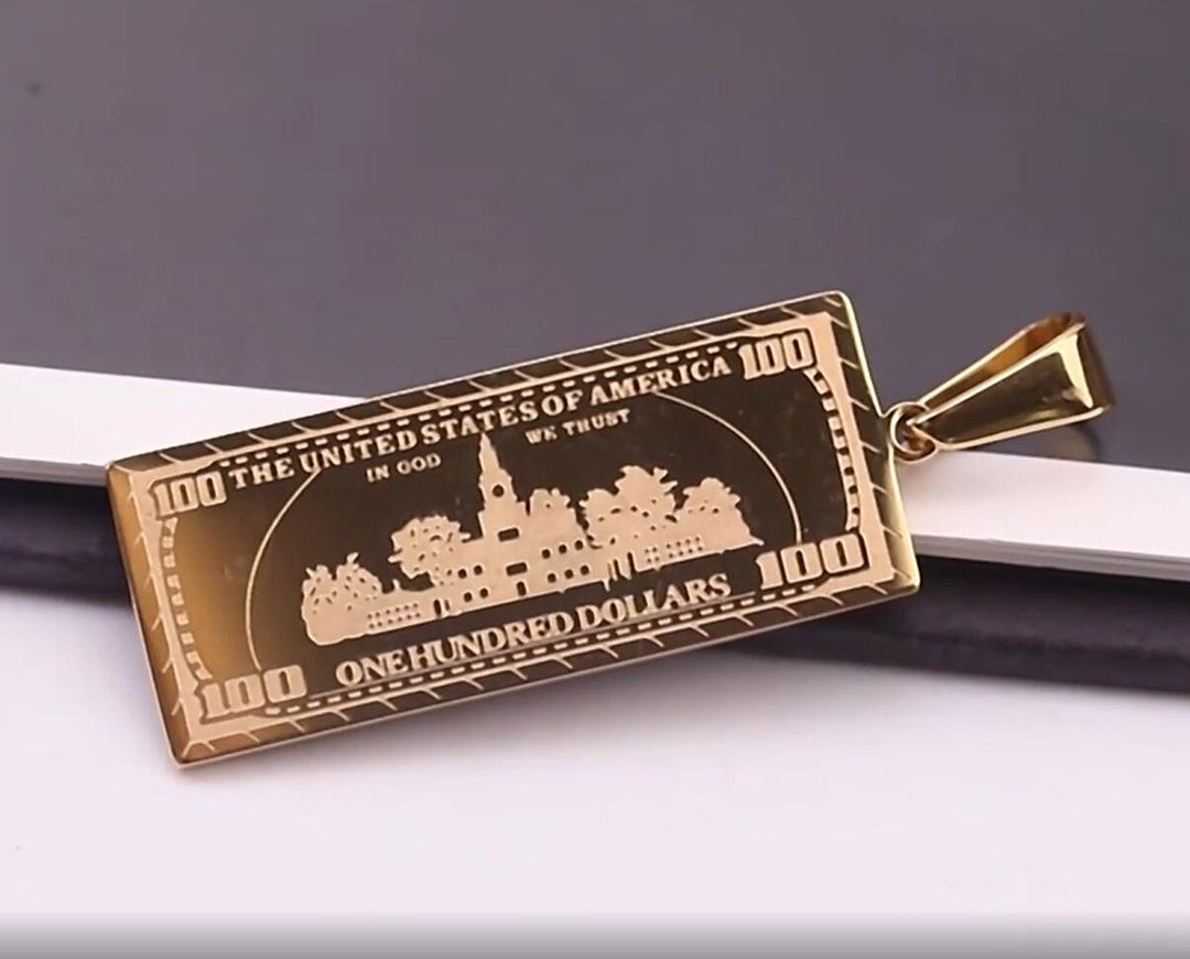24K Gold 100 Dollar Pendant Necklace Stainless Steel Hip Hop - Etsy