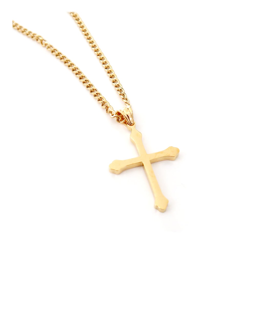 24K Gold Cross Cuban Chain Women Men Boys Fathers Husband Perfect Gift ...